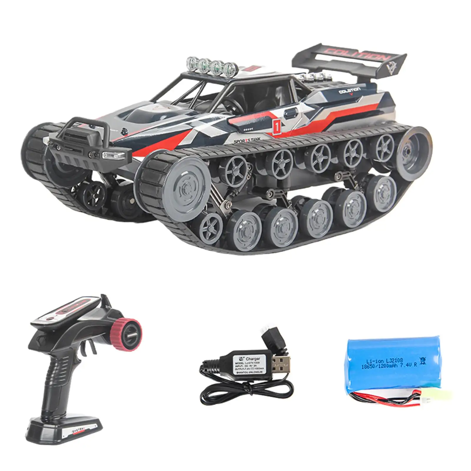 2.4G 1:12 Scale RC Tank Stunt Spray High Speed LED Light Off Road 4WD ...