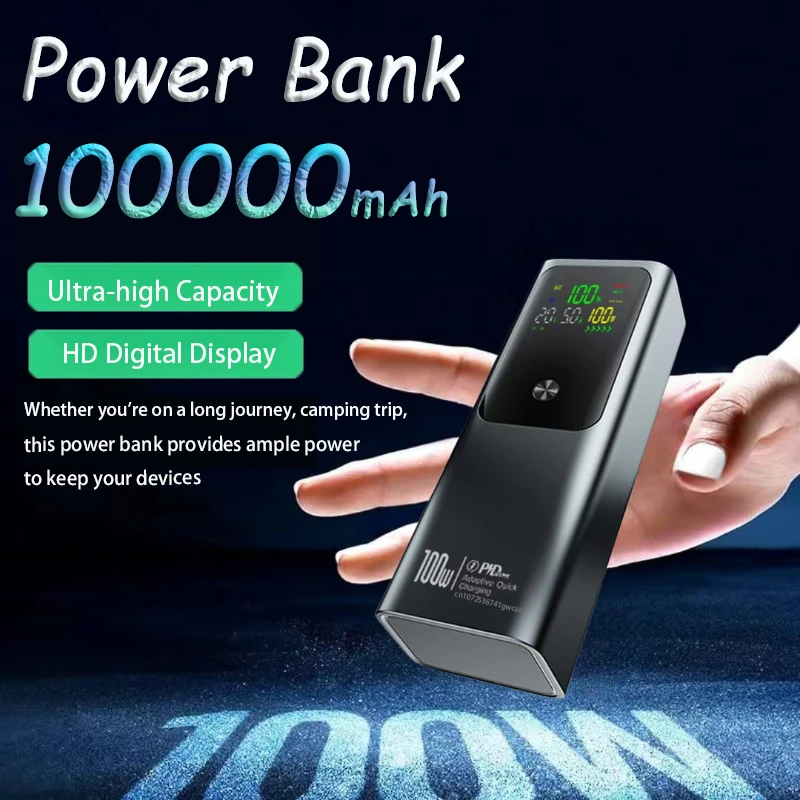 100W PD Power Bank 100000mAh External Battery High Capacity Fast ...