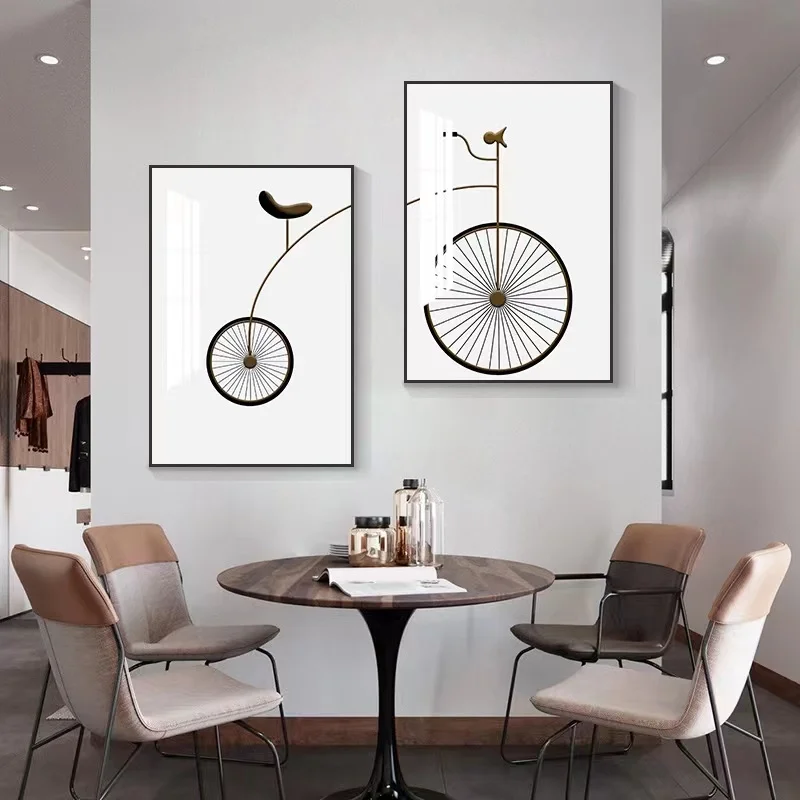 Nordic Minimalist Creative Bicycle Canvas Poster Abstract Painting Wall ...