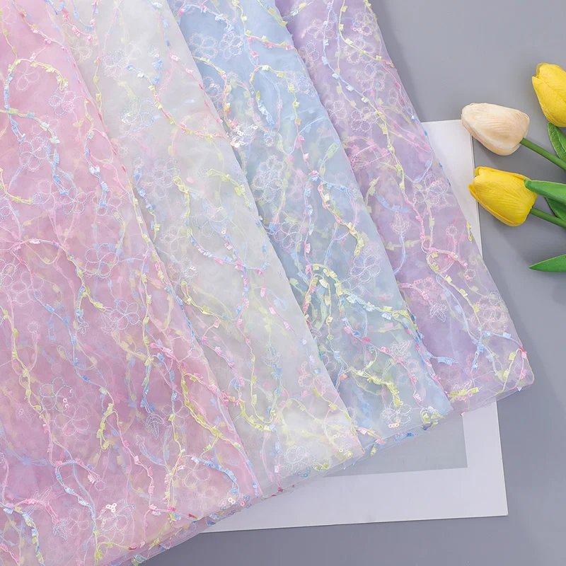 Colorful-rope-sequins-Tulle-Embroidery-Fabric-1-yard-African-Lace ...