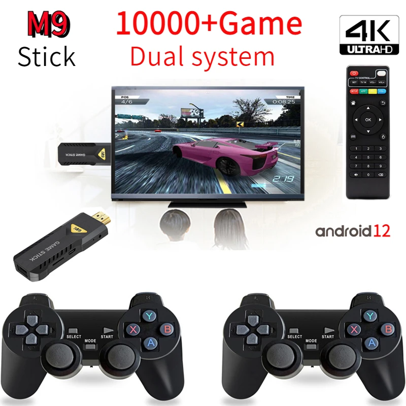 M9 Game Stick Gaming Consola Android12 HD 4K 10000+ Retro Jogos ...