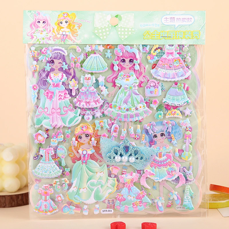 Princess Dress Up Stickers for Kids Double Layer Kawaii Cartoon 3D ...