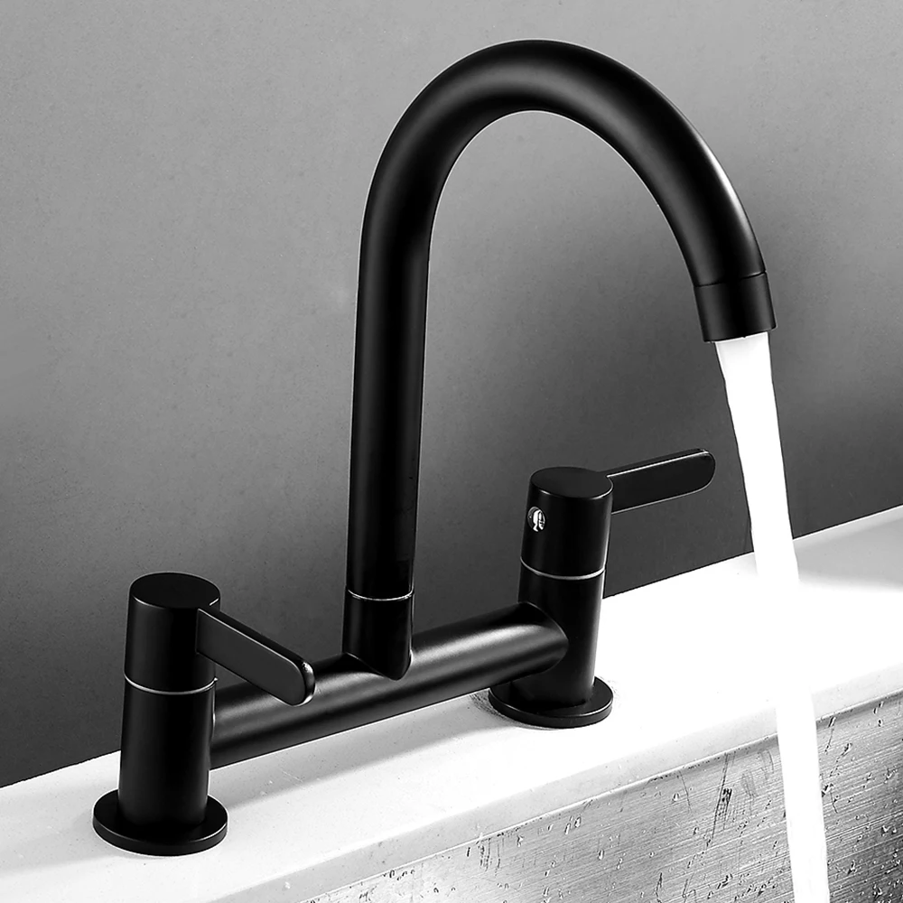Modern-Double-Lever-Sink-Faucet-Kitchen-Hot-Cold-Wash-Mix-Sink-Mixer ...