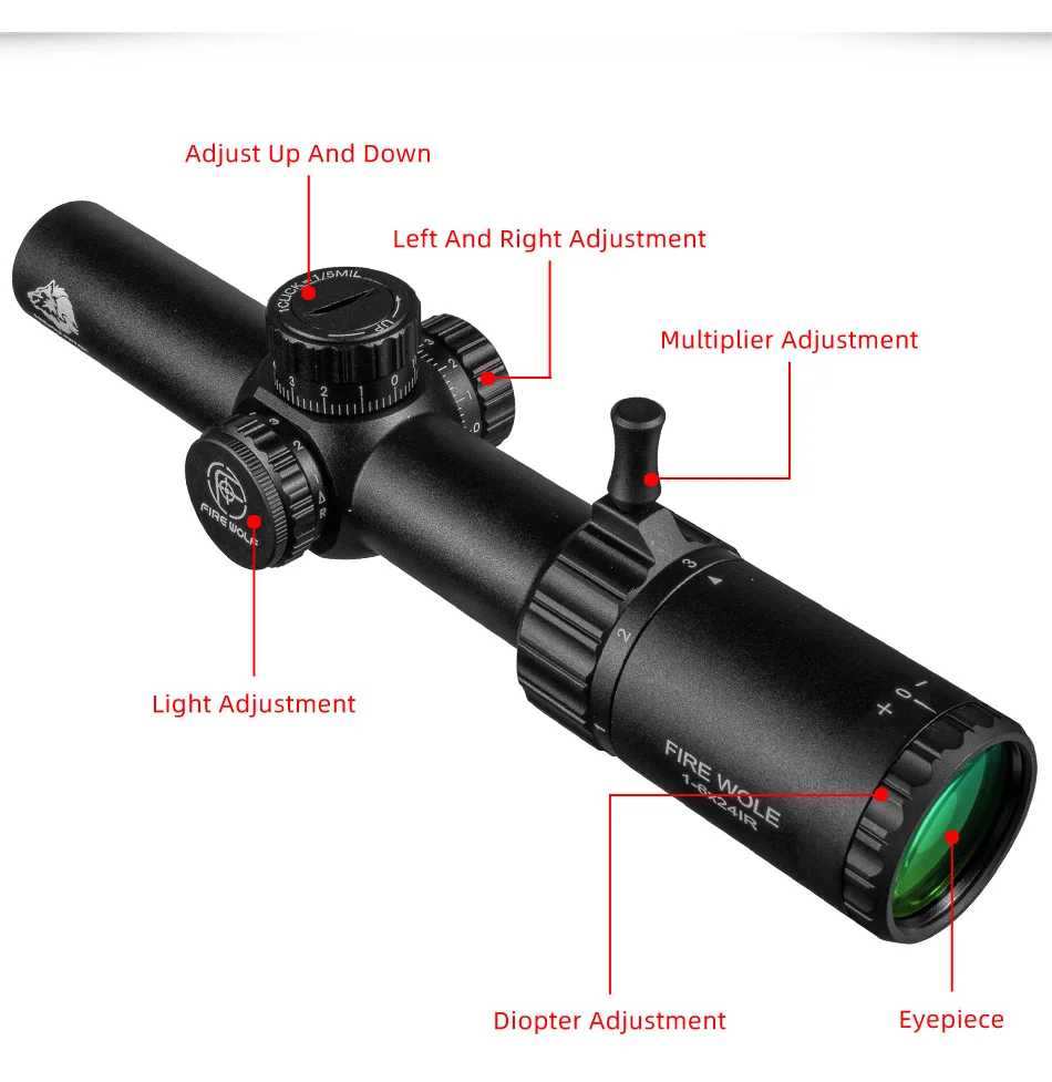 FIRE WOLF HD 1-6X24 IR Compact Hunting Scope Tactical Rifle Scopes ...