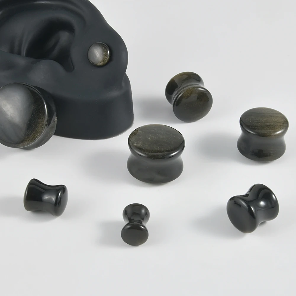 2Pcs-Solid-Obsidian-Stone-Double-Ear-Plugs-Transparent-Tunnel-Gauge-Ear ...