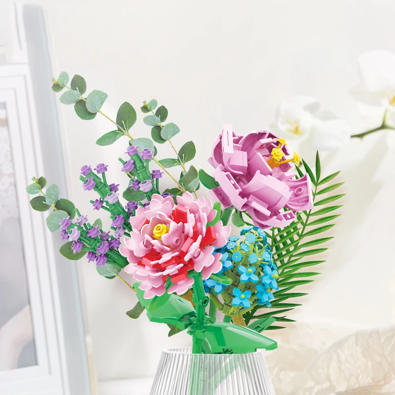 Simulation-Building-Blocks-Flower-Tulip-Lavender-Peony-Flower-Diy ...