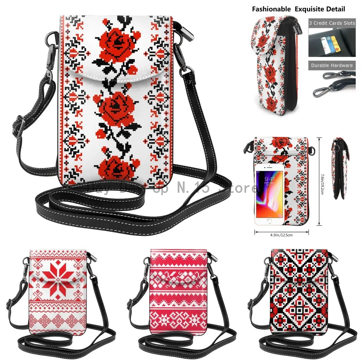 Ukrainian Embroidery Style Rose Women Cell Phone Purse Leather ...