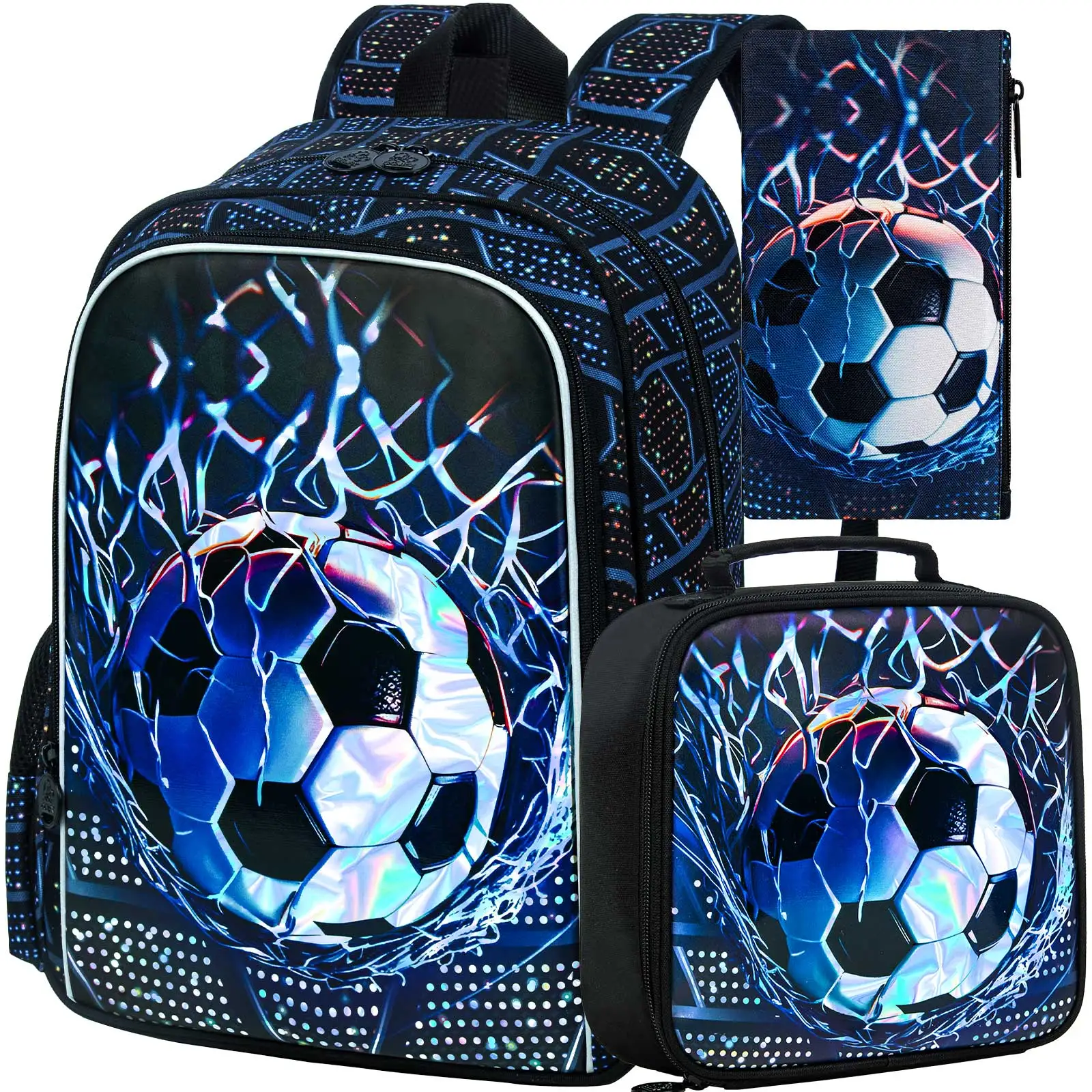3Pcs-Soccer-Backpack-for-Boys-16-Kids-School-Bookbag-with-Lunch-Box ...