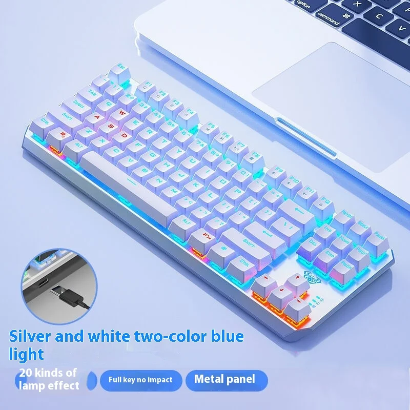 AULA F3087 Mechanical Keyboard Portable 87 Key Ice Blue Light Keyline ...
