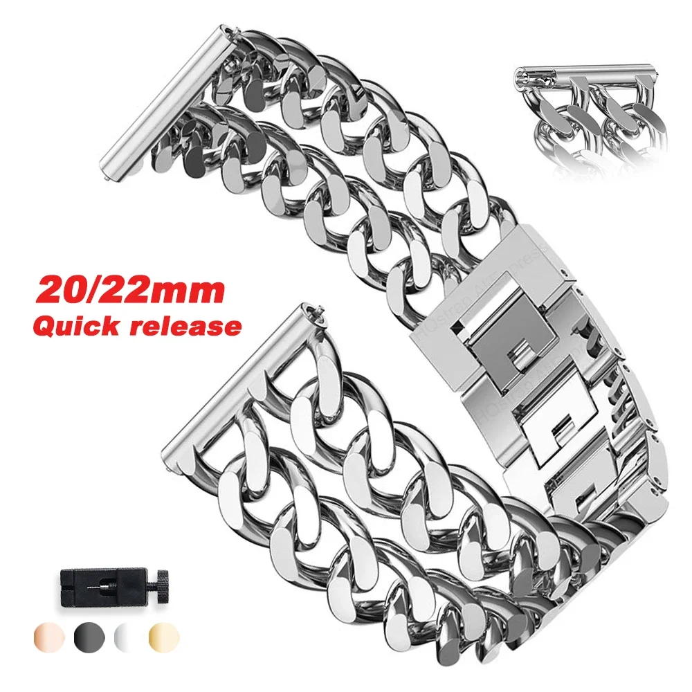 20mm-22mm-Chain-Metal-Watchband-Universal-Smartwatch-Replacement-Strap ...