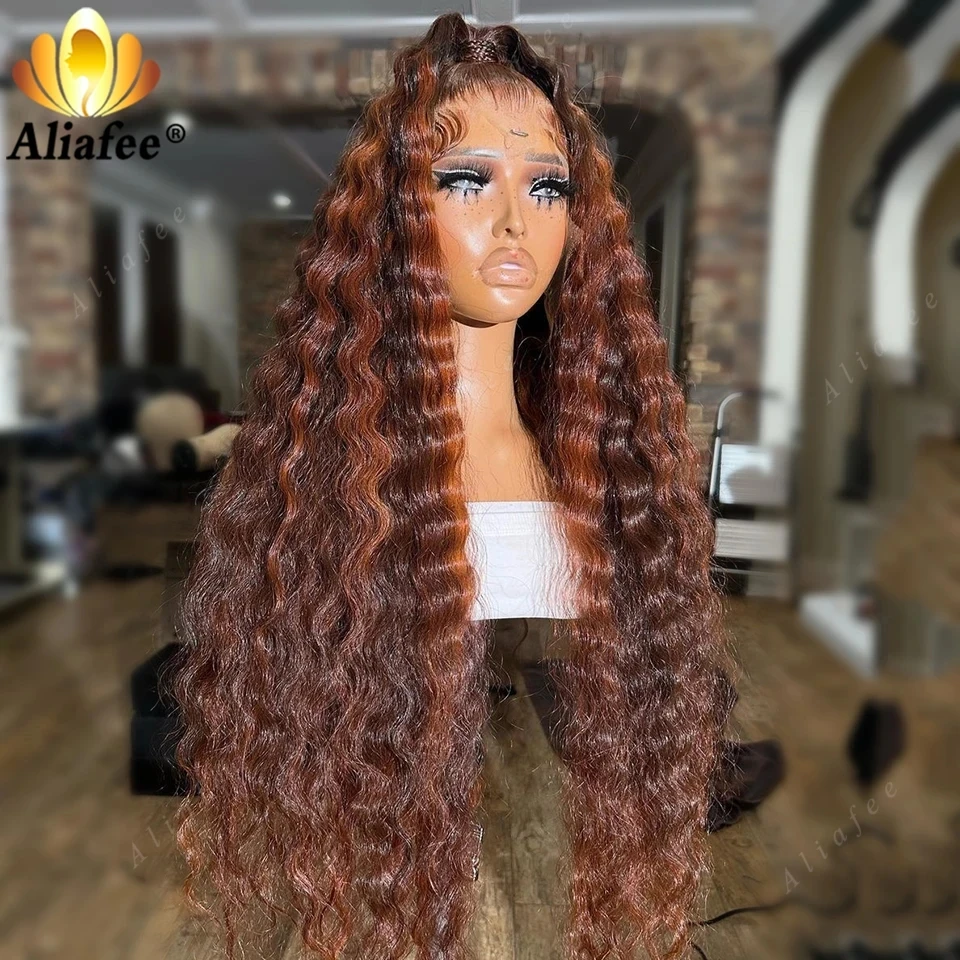 Transparent-13X6-13X4-Lace-Frontal-Wig-Highlight-Ginger-Brown-Deep-Wave ...