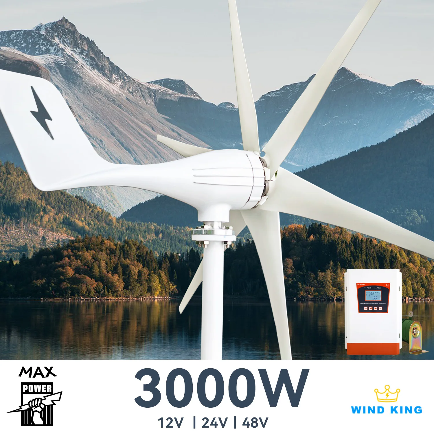 WindKing-3000W-Wind-Turbine-Power-3kw-Generator-Windmills-With-MPPT-Hybrid-Solar-Charge-System ...