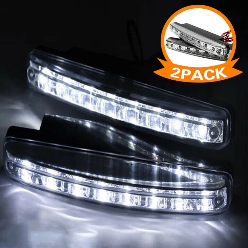 New-2PC-Car-8-LED-DRL-Fog-Driving-Daylight-Daytime-Running-Light-Head ...