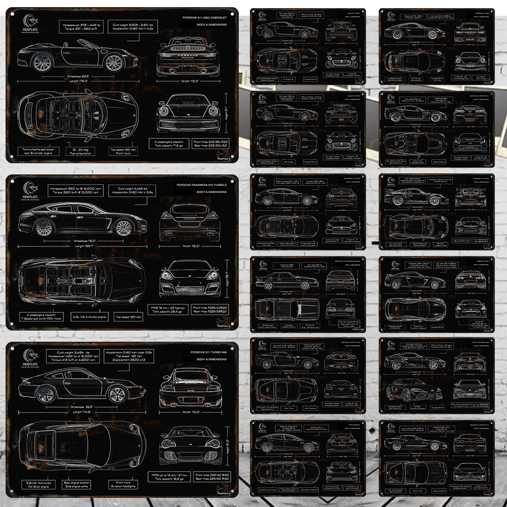 Classic-Designer-Car-Blueprint-Lines-Retro-Metal-Tin-Advertising-Plaque ...