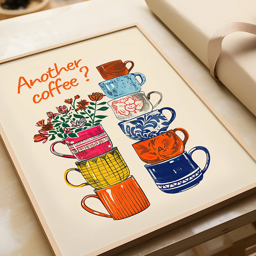 Outro café colorido copos de café cartaz café break cozinha decoração ...