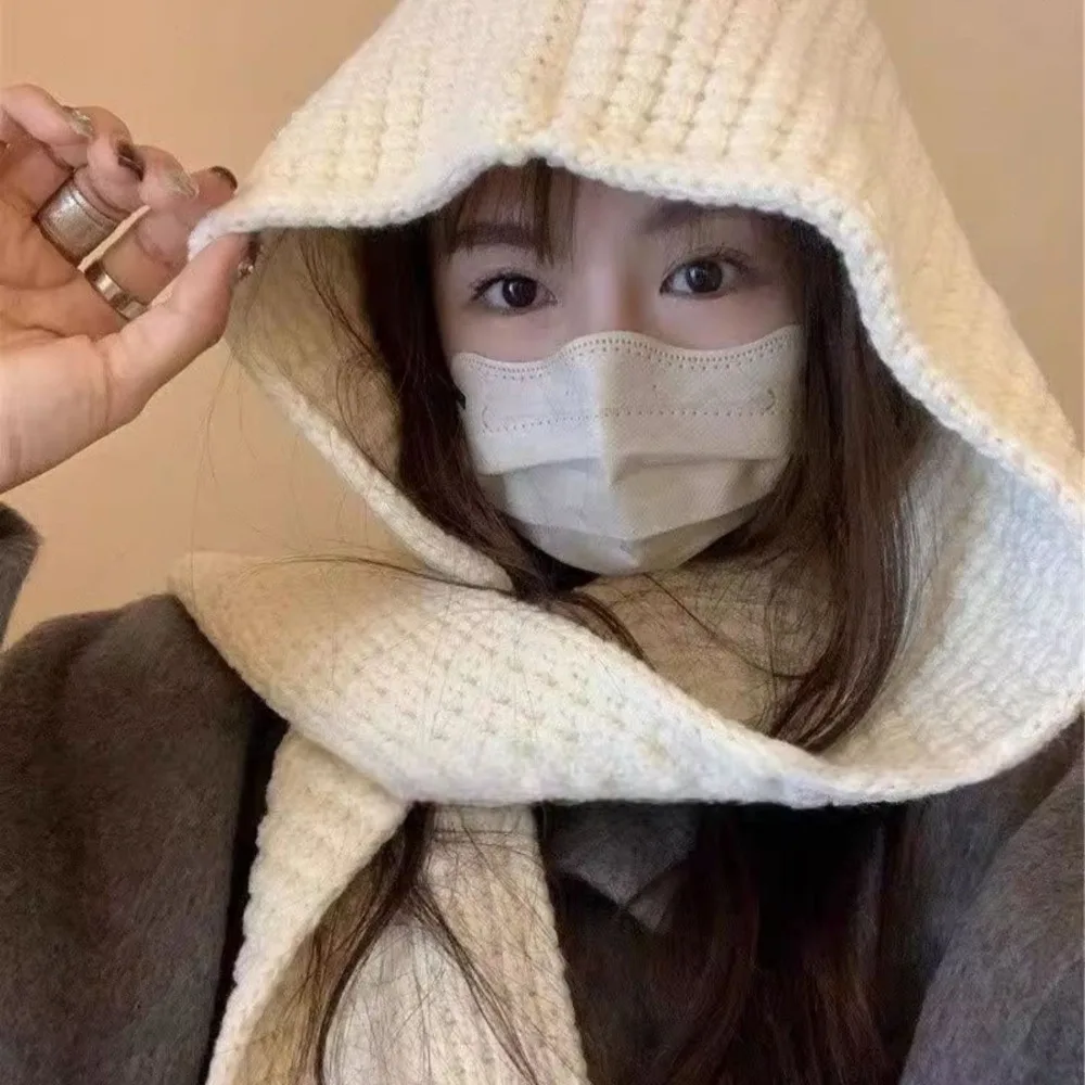 Acrylic-Fibres-Knitted-Hooded-Caps-Triangular-Ear-Protection-Neck ...