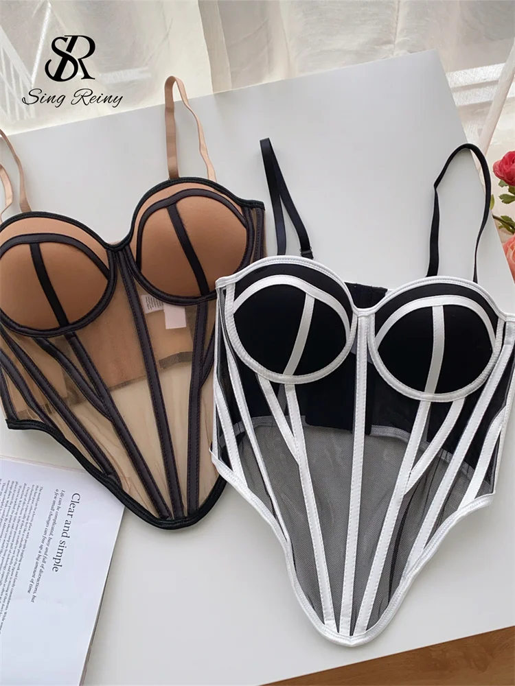SINGREINY Strap Women Sheer Lingerie Streetwear Corset Slim Backless ...
