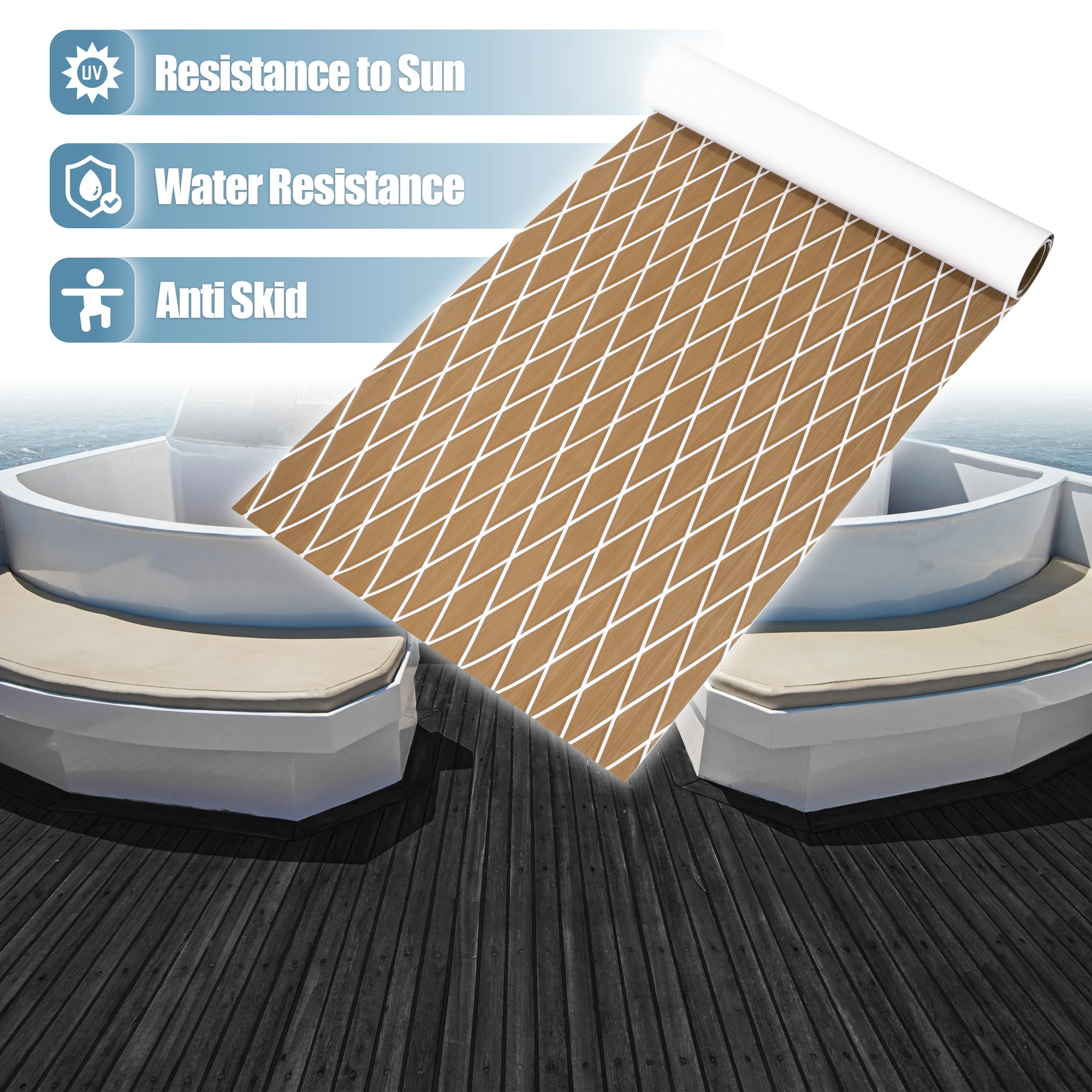 X Autohaux 70x190.5cm Eva Faux Teak Decking Flooring Sheet Mat Non-slip Self-adhesive For Boat ...