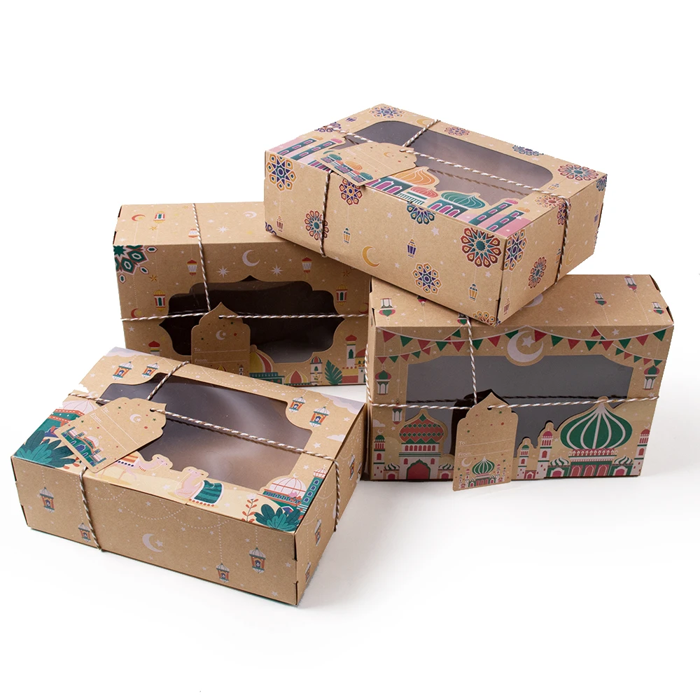 4pcs Eid Kraft Paper Gift Boxes with View Window Ramadan Mubarak Gift ...