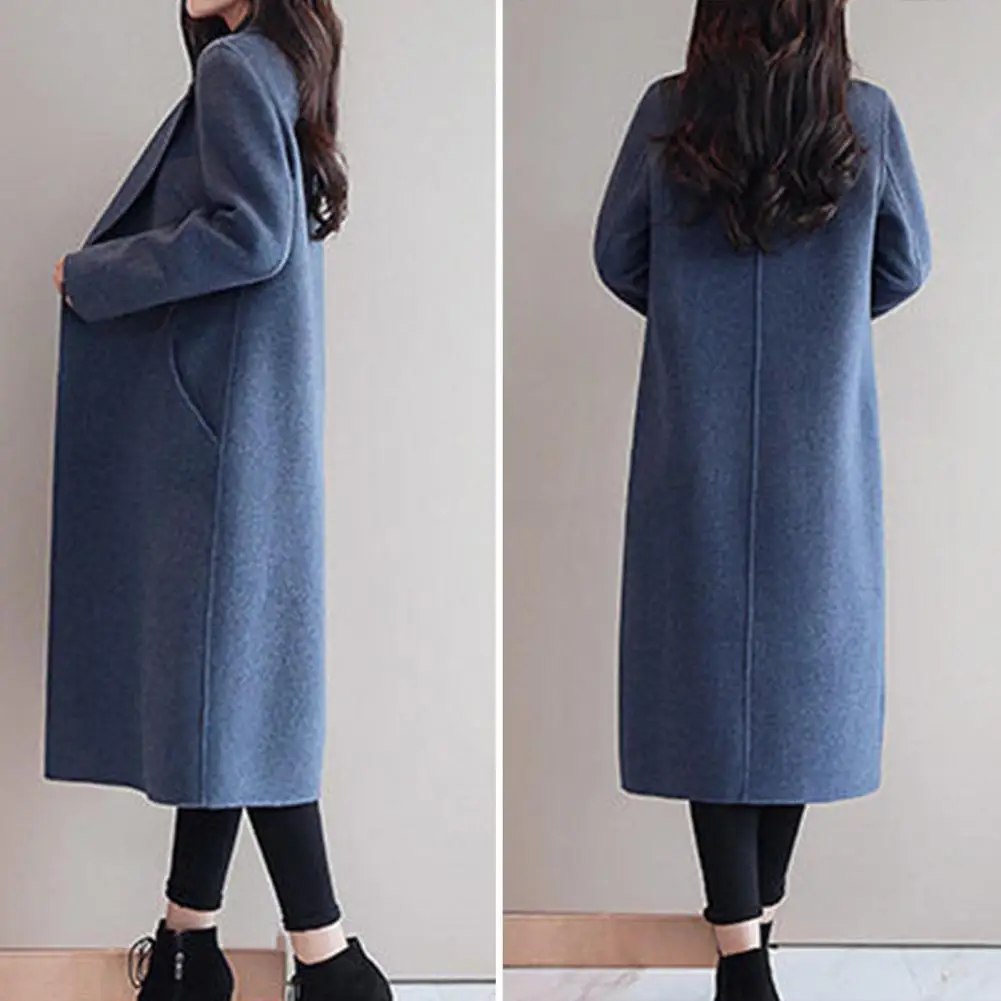 Two Buttons Woolen Coat Stylish Women's Woolen Coat Lapel Long Sleeve ...