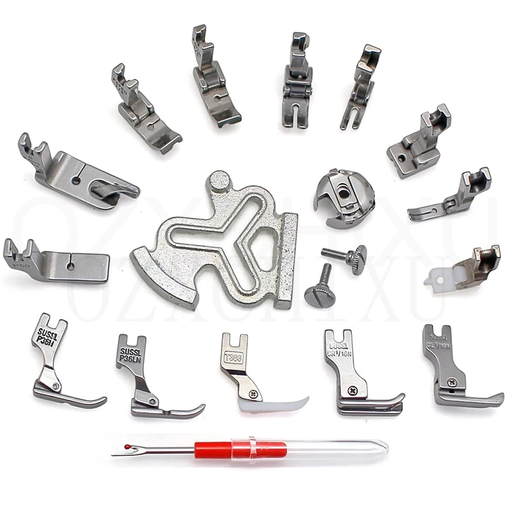 19PCS-Industrial-Sewing-Machine-Presser-Foot-Set-and-Bobbin-Case-fit ...