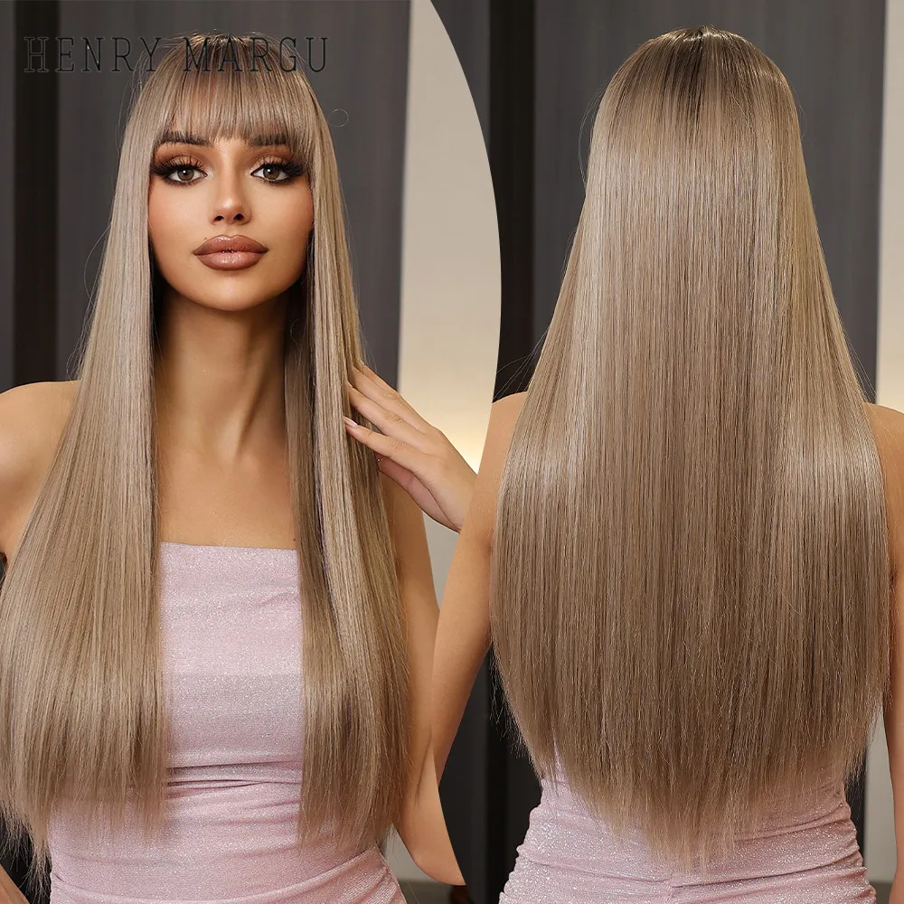 HENRY-MARGU-Light-Brown-Synthetic-Hair-Wig-Long-Straight-Wigs-with-Bang ...