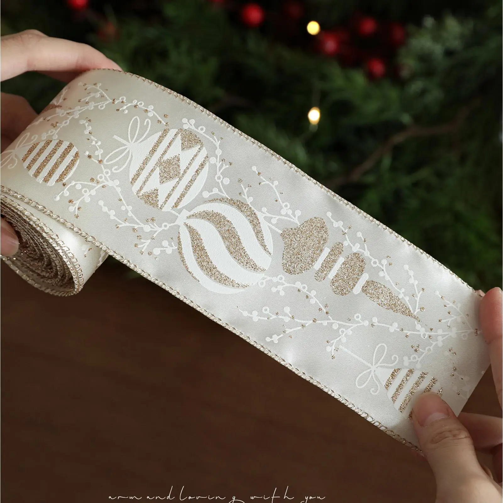 Christmas Ribbon 6.5 Ft Christmas Webbing Strap Champagne Color Craft ...