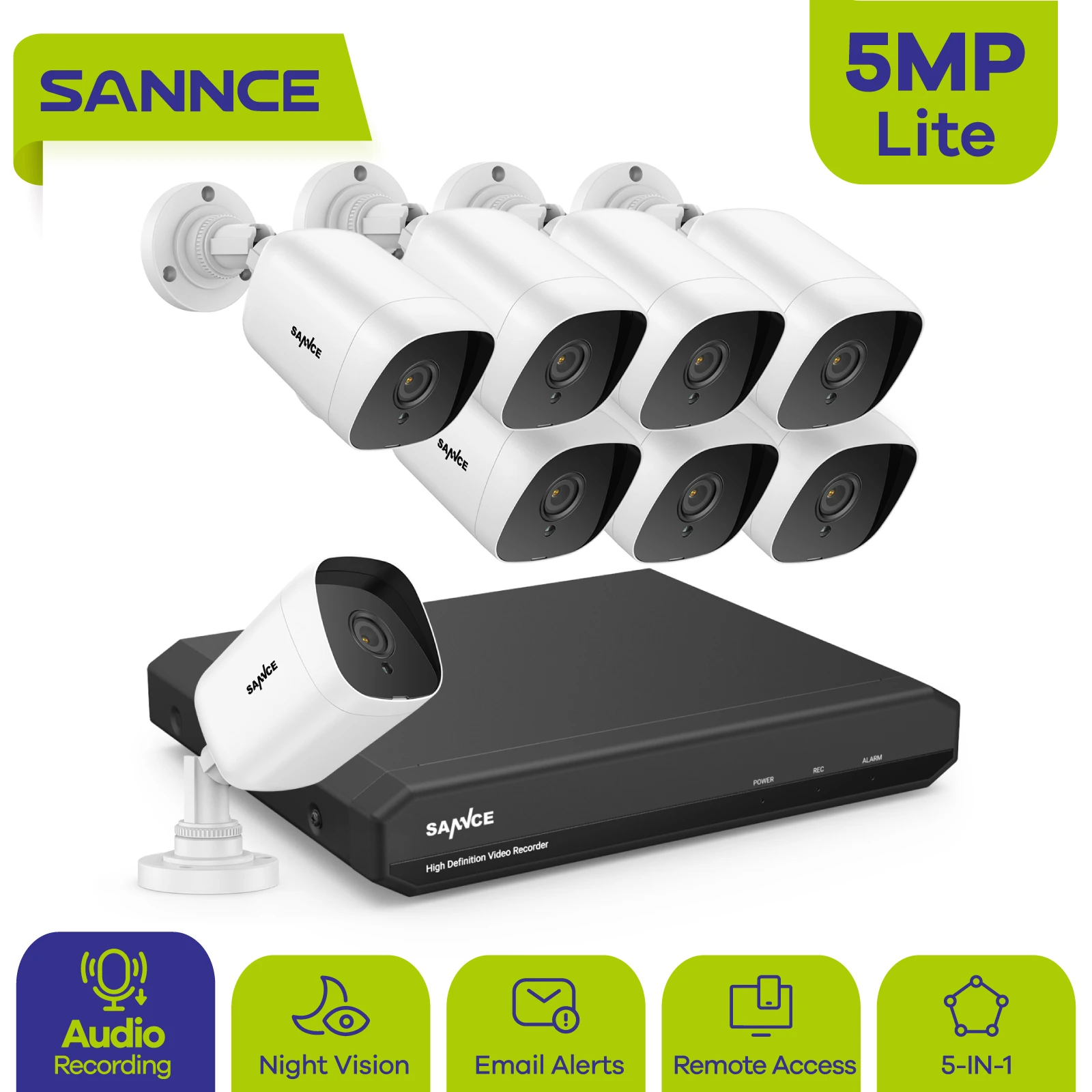 SANNCE 8CH 5MP N HD DVR Home Security Camera System 8pcs 5MP Infrared ...