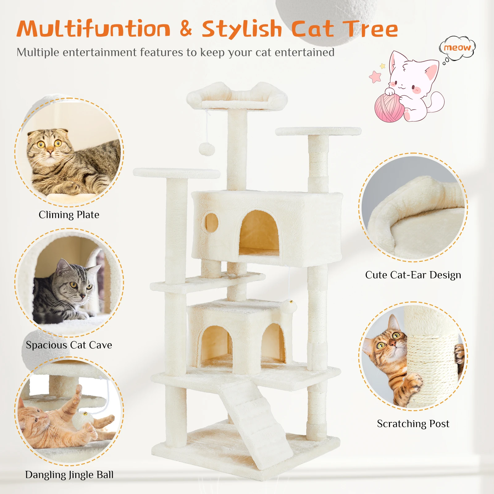 54in Multi-Level Cat Tree Tower – My Happy Paws