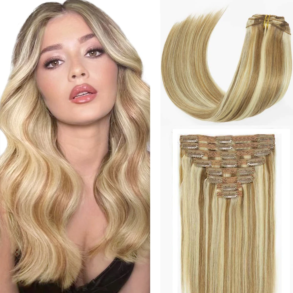 Highlight-Clip-In-Hair-Extensions-Human-Hair-P8-613-Color-Straight ...