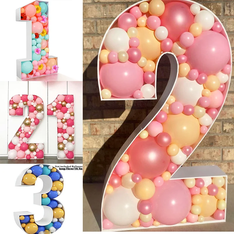 73cm-Number-Balloon-Filling-Box-Mosaic-Frame-Stand-Transparent-Name-Box ...