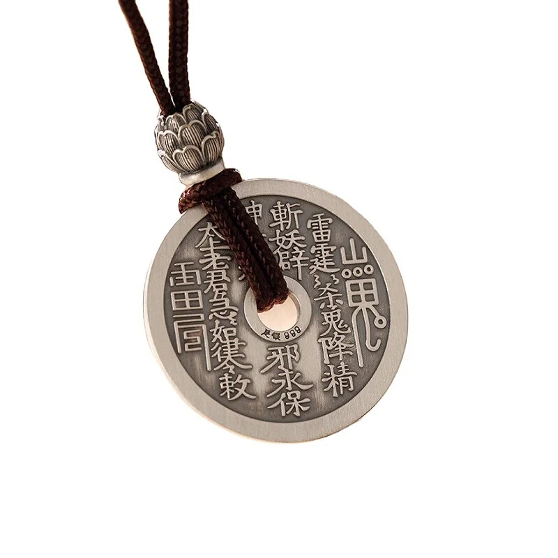 Solid Silver Retro Buddha Annulus Pendant With Chain For Man Woman Real ...