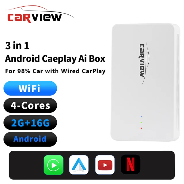 CARVIEW Andoroid CarPlay Ai Box 3 in 1 Adapter Wireless Android Auto USB Plug and Play 4-Core ...