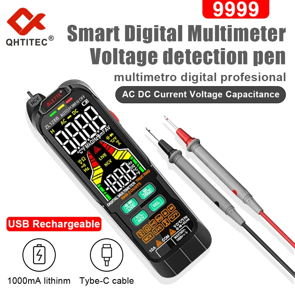 QHTITEC Digital Multimeter NCV AC DC Current Voltage Detector Pen True ...