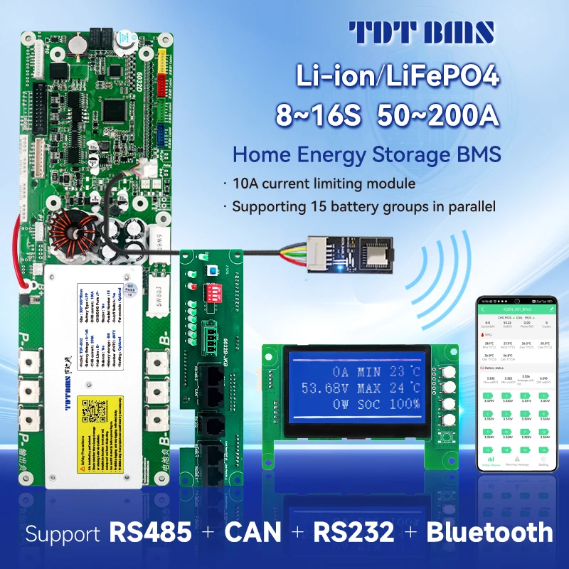 TDT smart BMS li ion 8S 13S 14S 36V 15S 16S 48V RS485 RS232 CAN BT ...