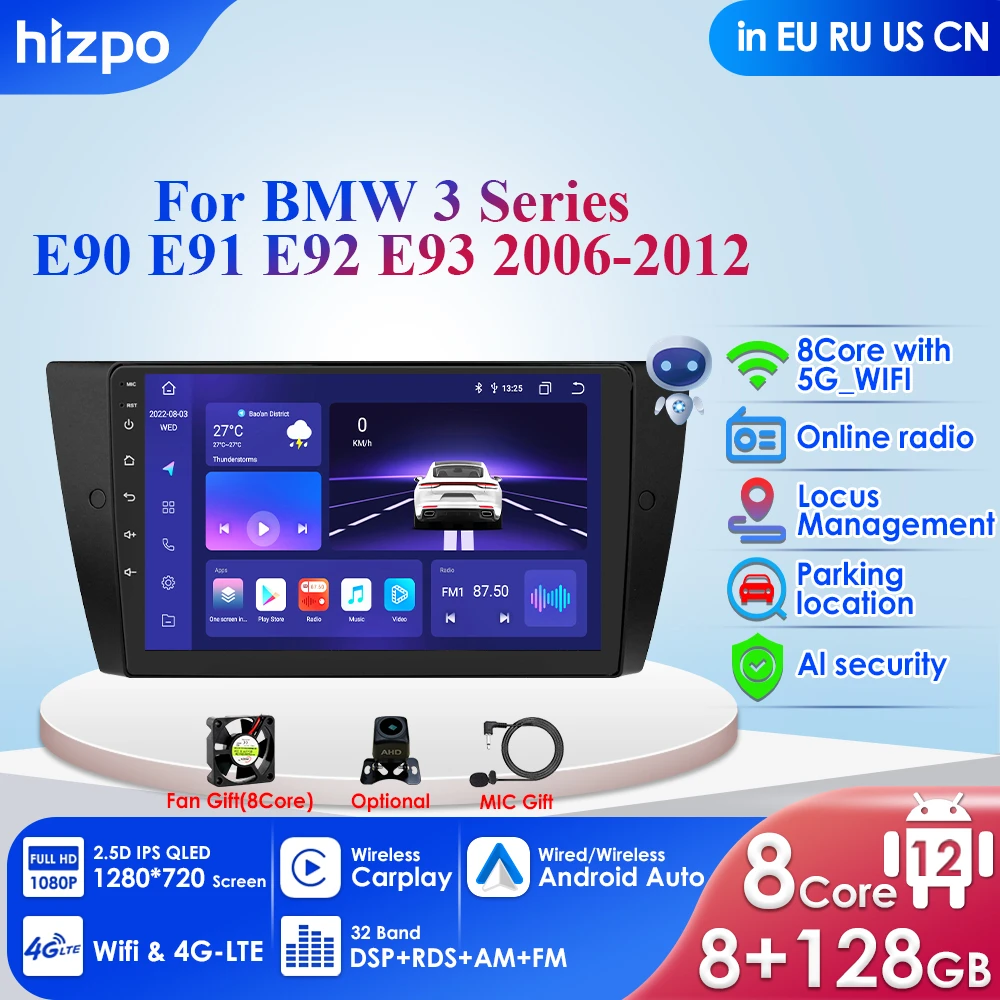 4G-LTE Carplay AI 9Inch 2Din Android 12 Car Radio GPS Multimedia for BMW 3 Series E90 E91 E92 ...