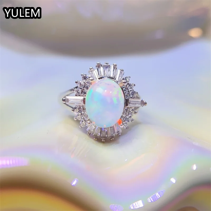 100% Natural White Opal Ring 8x10mm Real Opal Silver Ring Classic 925 ...
