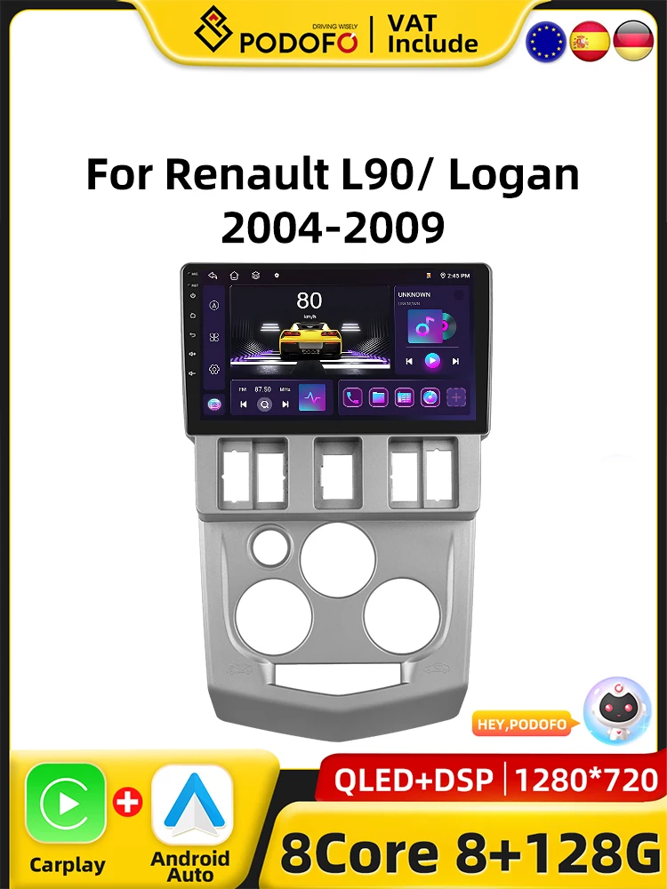 Podofo 4G CarPlay Android Radio For Renault L90 Logan 2004-2009 Car ...