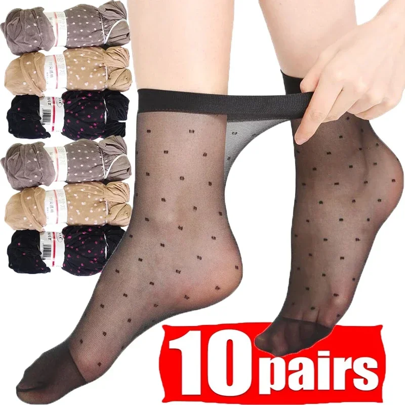 20Pcs-10Pairs-Dot-Silk-Socks-Women-Transparent-Thin-Breathable-Summer ...
