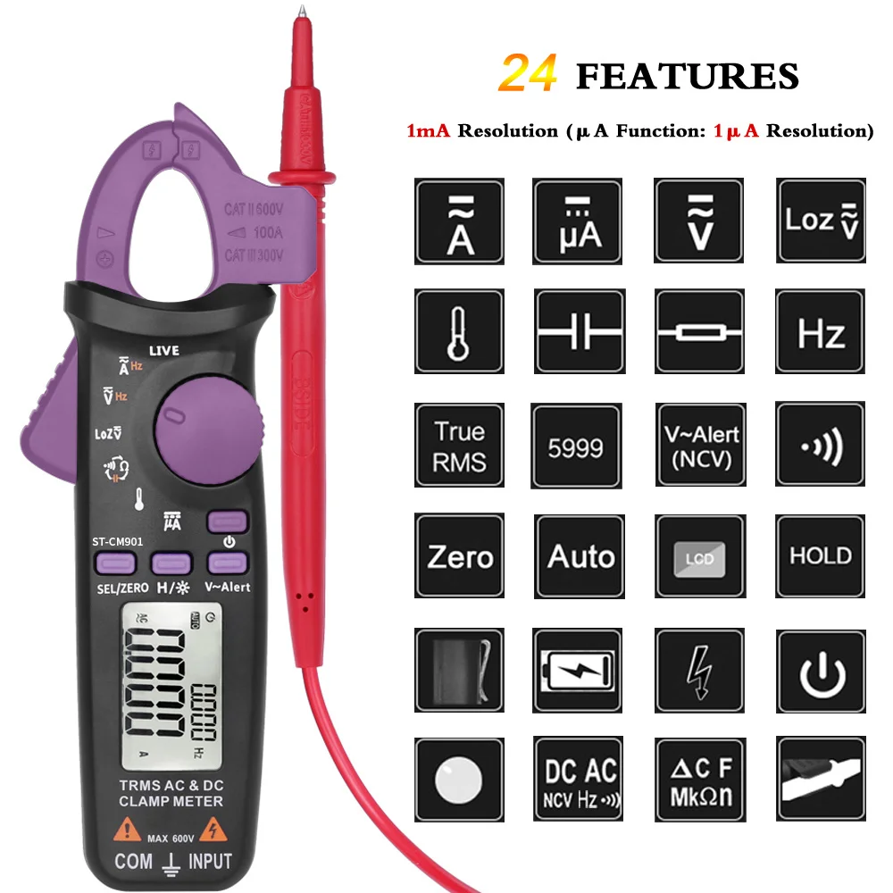 Digital-Clamp-Meter-1mA-AC-DC-Current-True-RMS-Auto-Ranging-6000-Counts ...