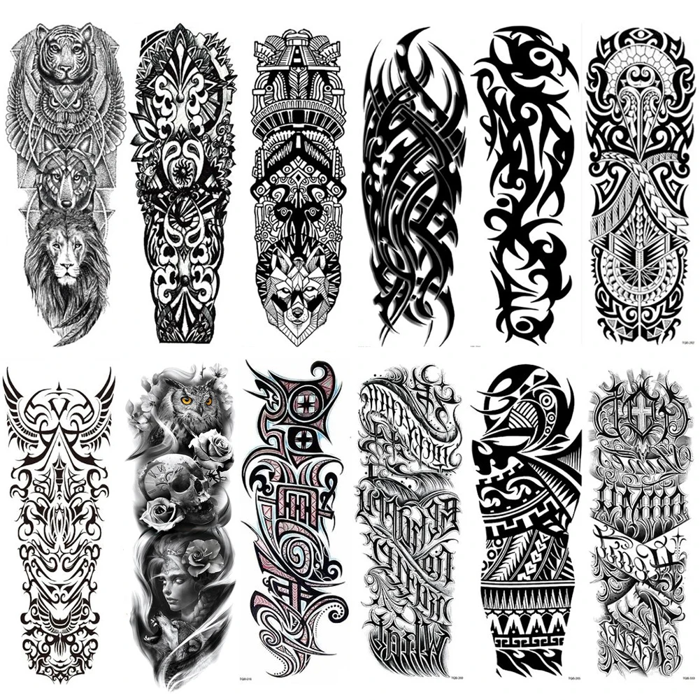 Full-Arm-Sleeve-Body-Art-Tattoo-Sticker-Waterproof-12PCS-Semi-Permanent ...