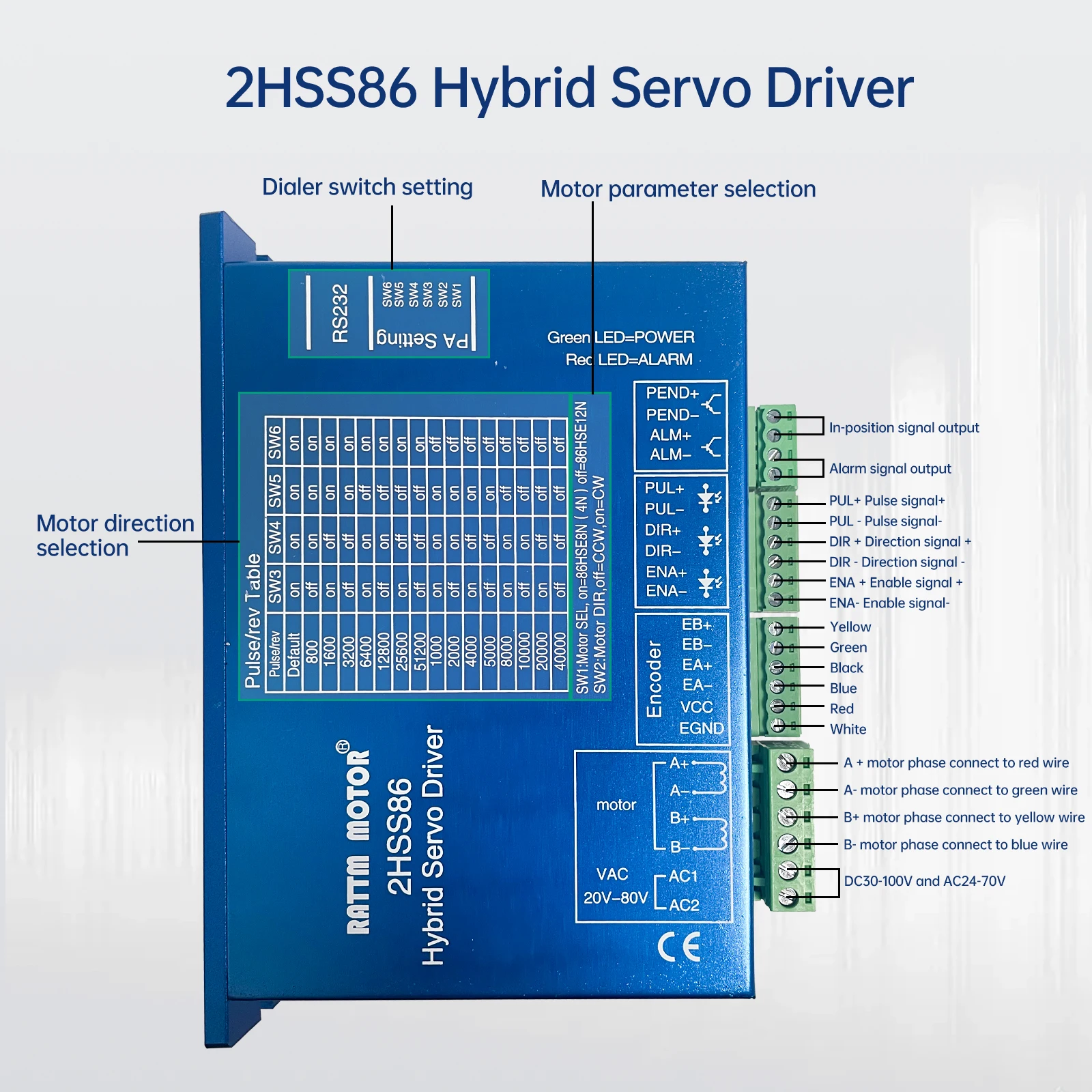 2HSS86 Hybrid Servo Motor Driver 8A 200Khz AC24~70V or DC30~100V for ...