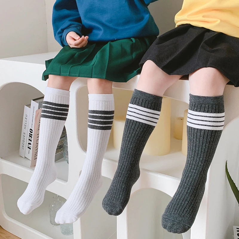 kids-long-socks-for-children-high-knee-socks-cotton-striped-white-black ...