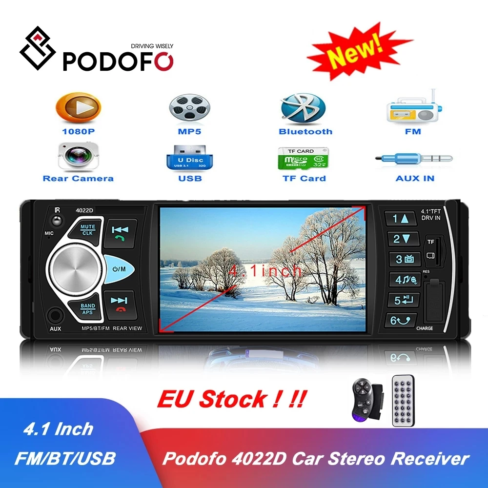 Podofo Car Radio 1 Din Stereo Mp5 Player Bluetooth Fm Usb Autoradio 4.1 ...