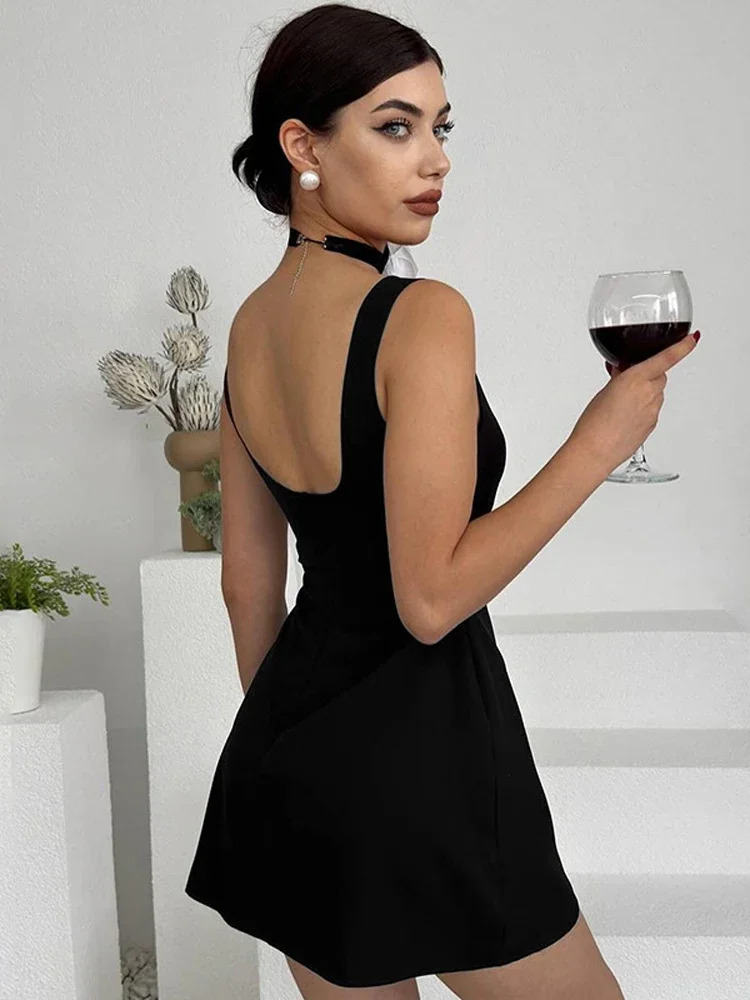 White Elegant Backless Mini Dress Women Summer Fashion Solid Color ...