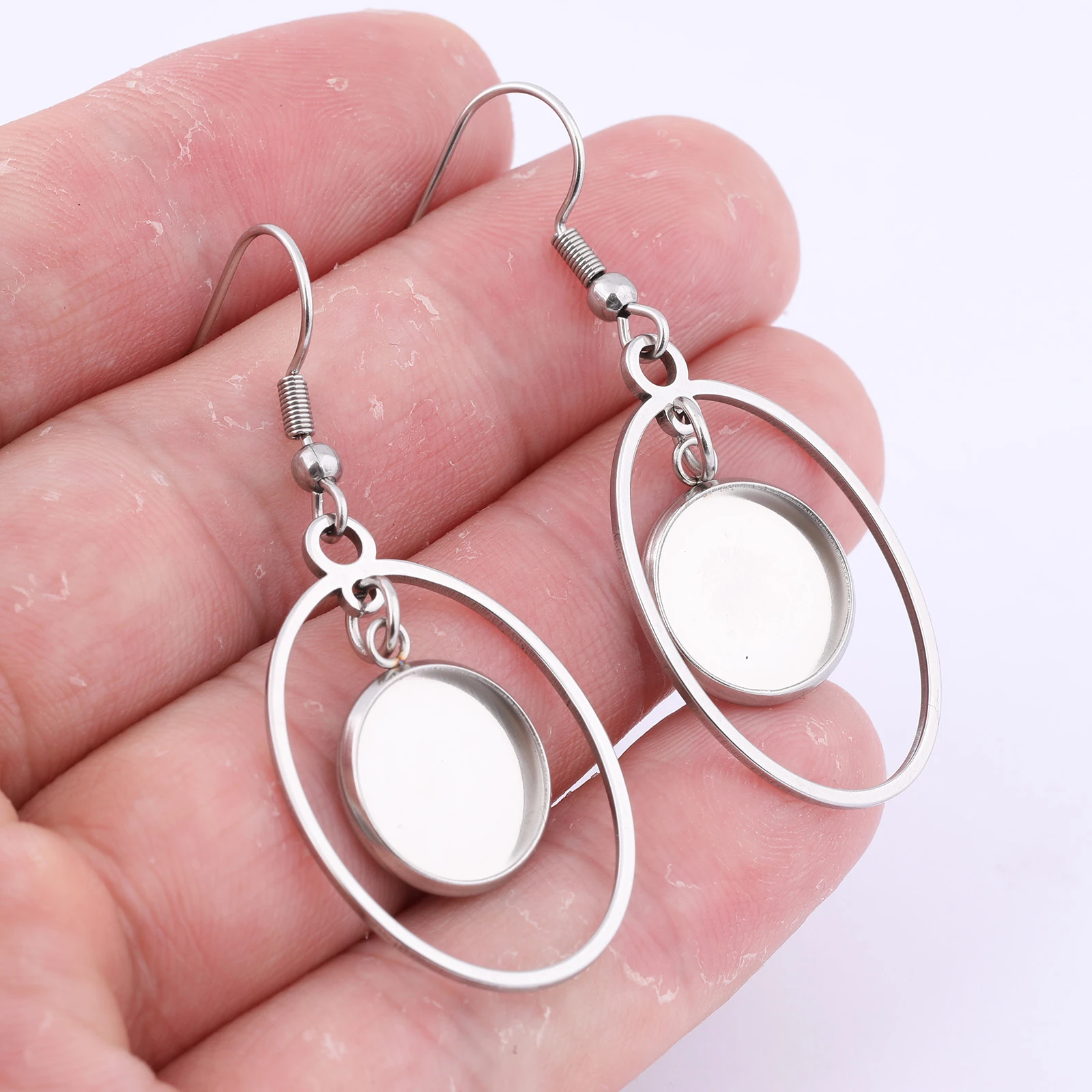 10pcs Stainless Steel Oval Round Hoop Earring Base Blanks Fit 12mm ...