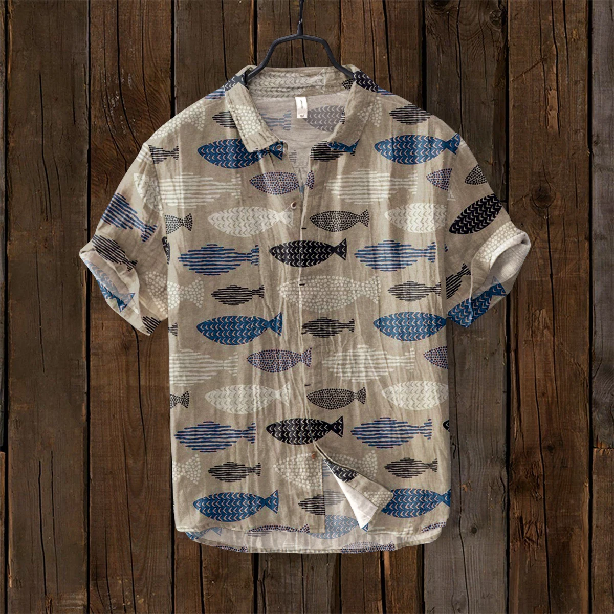 3D printed men's youth short sleeved luxury lapel shirt linen Hawaiian ...