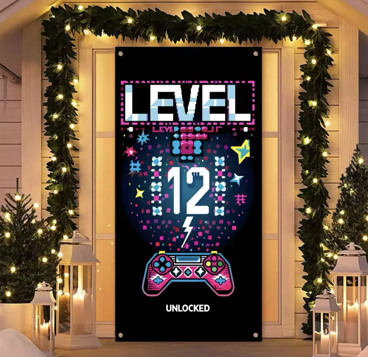 90×180cm Level 12 Unlock Birthday Door Cover Banner Background Level 12 ...
