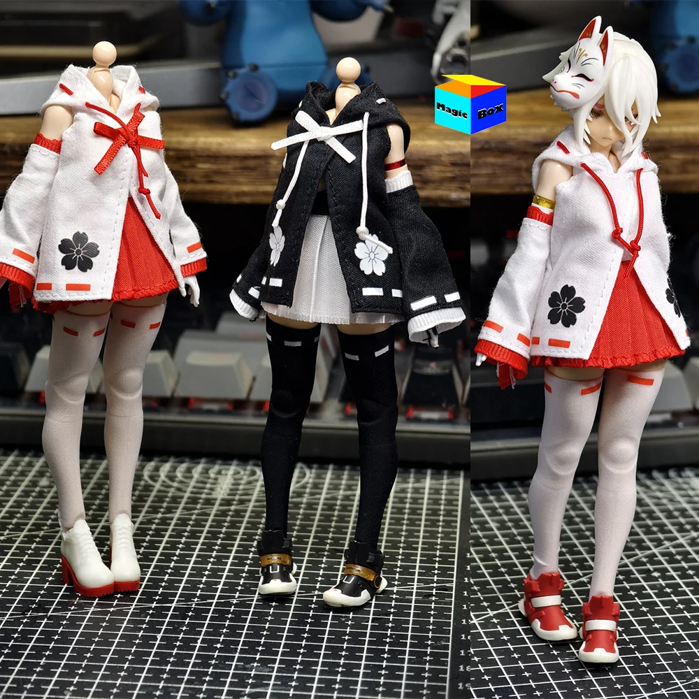 手作り 1/12 スケール黒、白ノースリーブネクタイ魔女ドレスプリーツスカート 6 インチ機動戦士ガール Azone12 アクションフィギュア ...