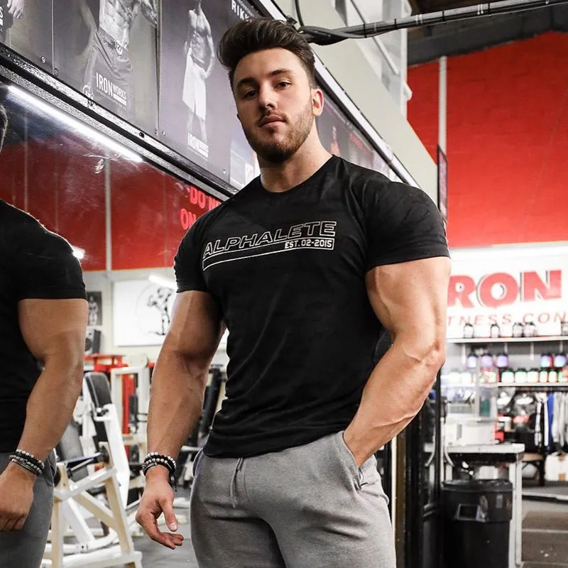 Muscular Men's T-shirt Cotton Round Neck Bodybuilding for Men Running ...